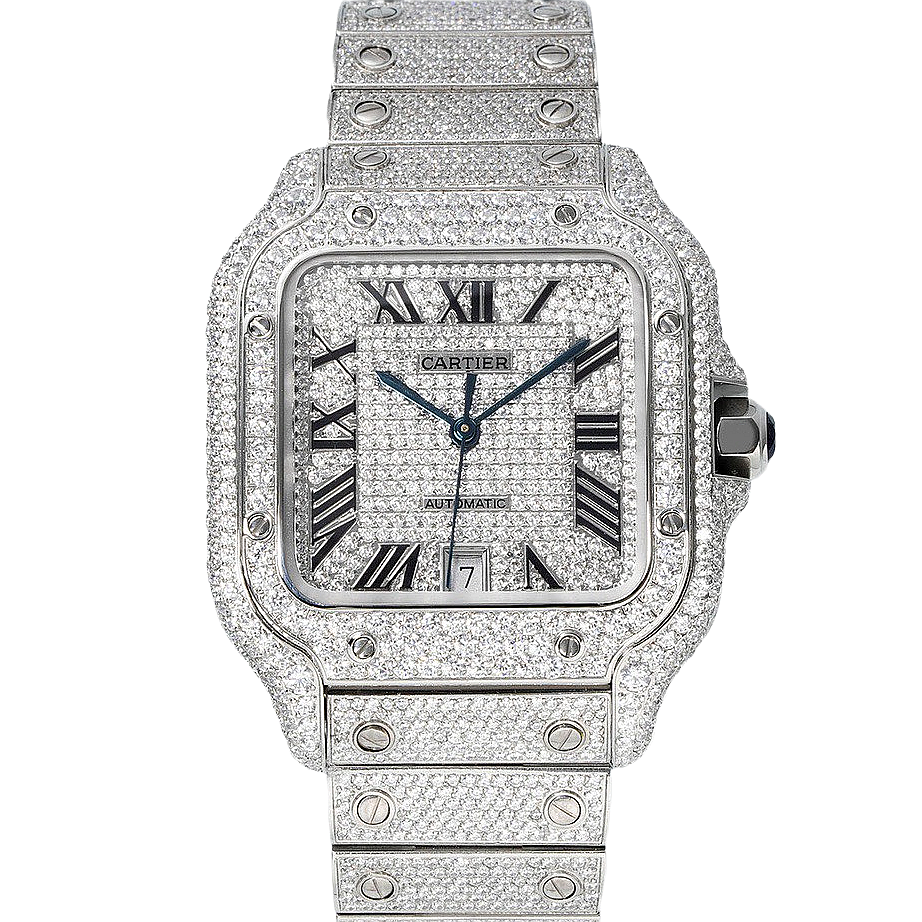 Cartier Santos De Cartier W2SA0006 Iced Out Moissanite Watch
