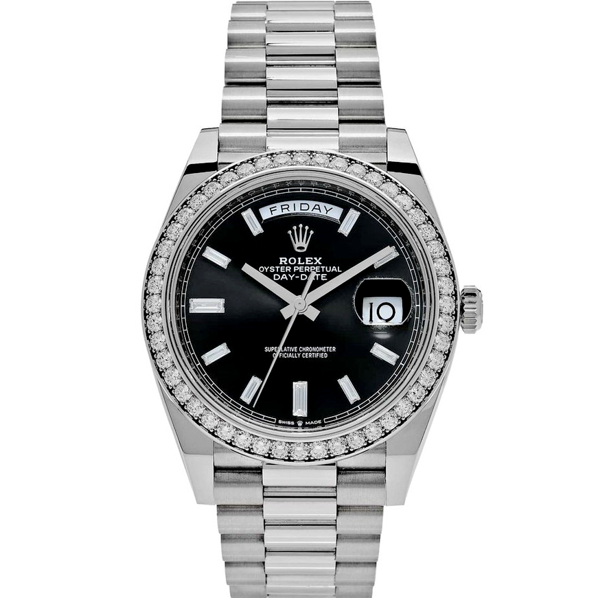 Rolex Day Date Champagne Diamond Bezel 40mm 228349RBR 18k Gold Watch