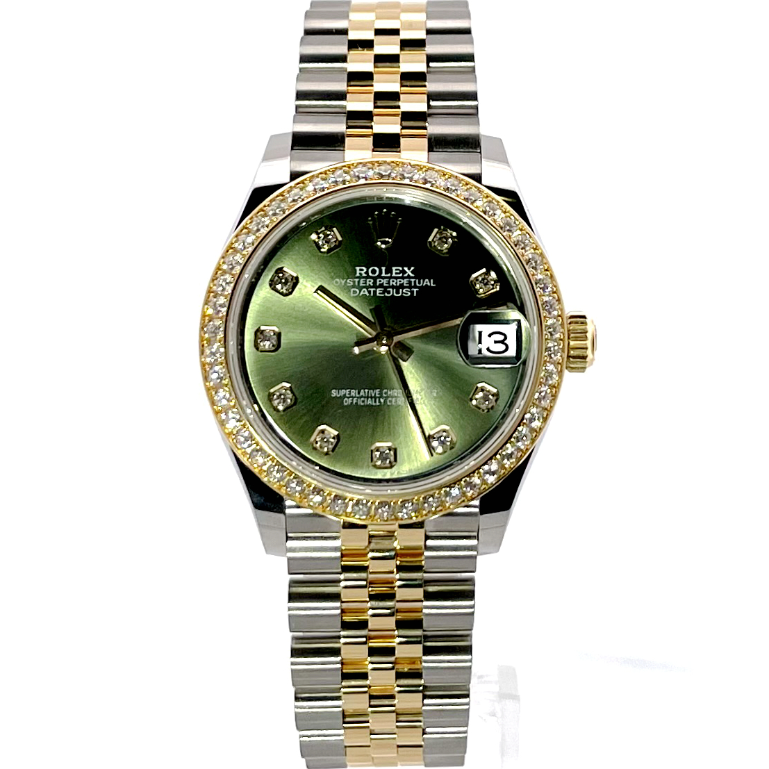Rolex Datejust 31 Yellow Gold Diamond 278383RBR Olive Dial Watch