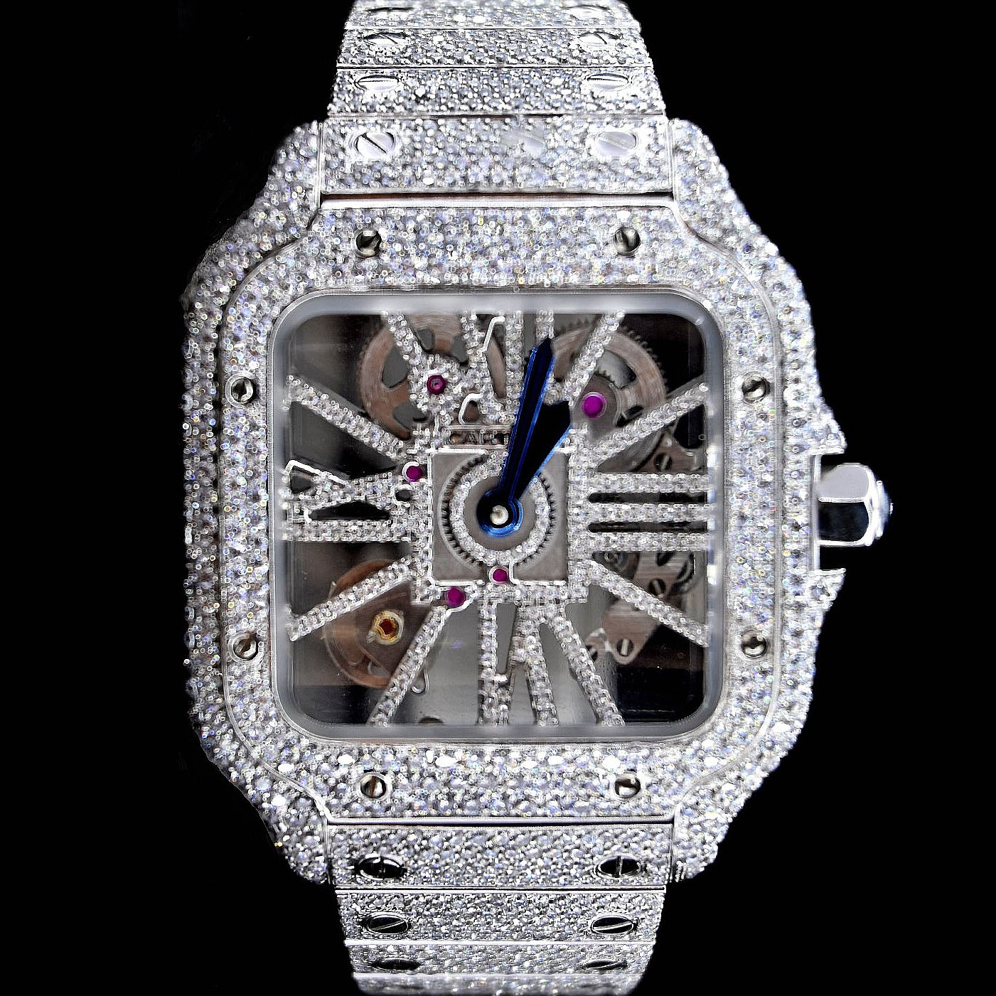 Cartier Santos De Cartier Skeleton Hand Wound Movement Custom Pave ...