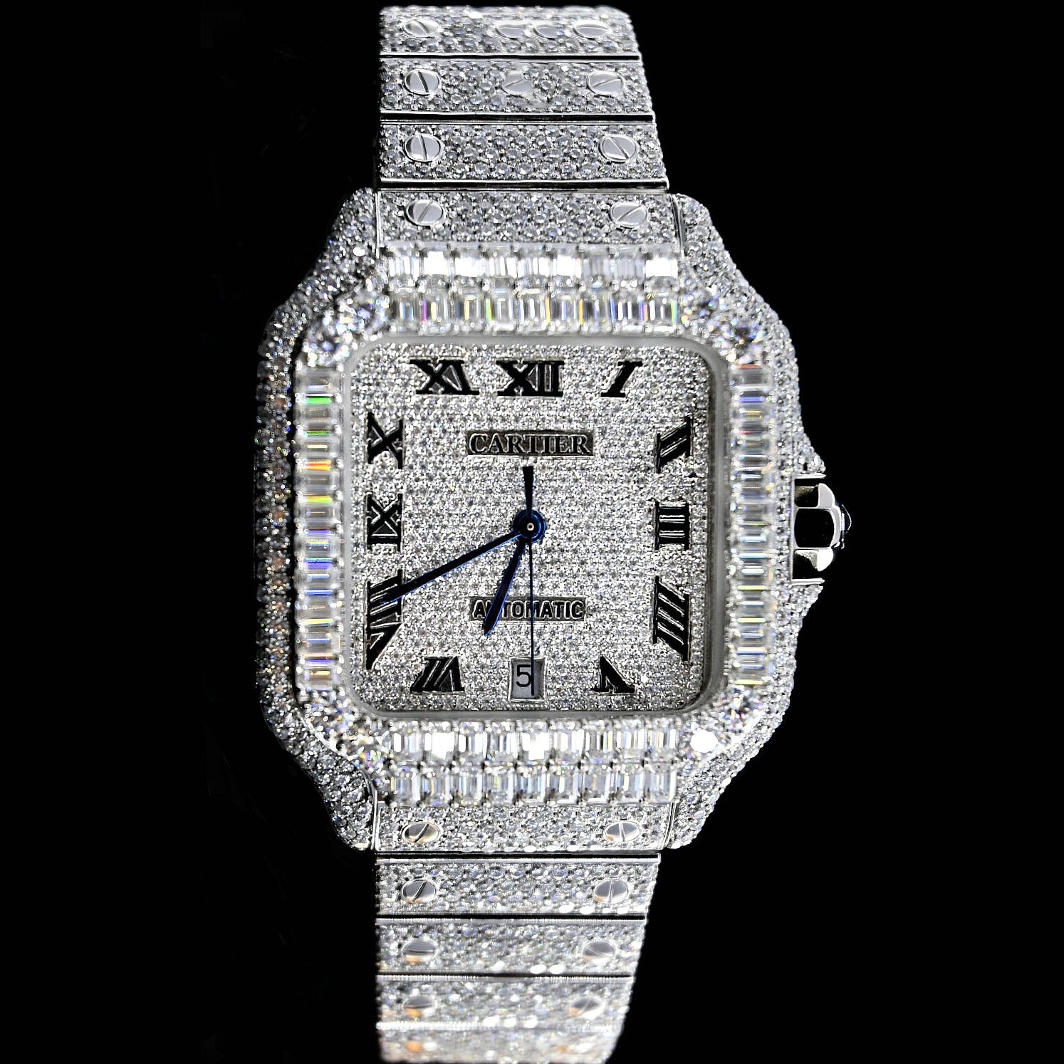 Cartier Santos De Cartier Skeleton Hand Wound Movement Custom Pave ...