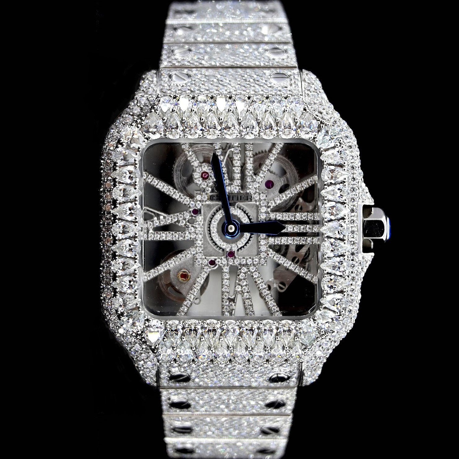 Cartier Santos De Cartier Skeleton Hand Wound Movement Custom Pave ...