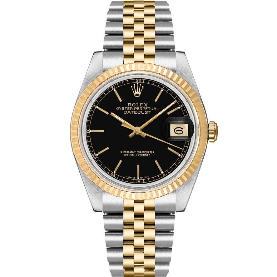Rolex DateJust 36 16013 Black Dial 18k Yellow Gold Watch