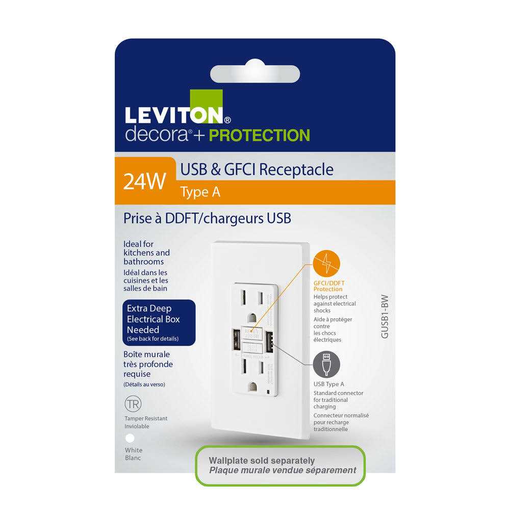 Leviton 15 Amp Smartlock Pro Self-Test GFCI Combination 24-Watt Type A ...