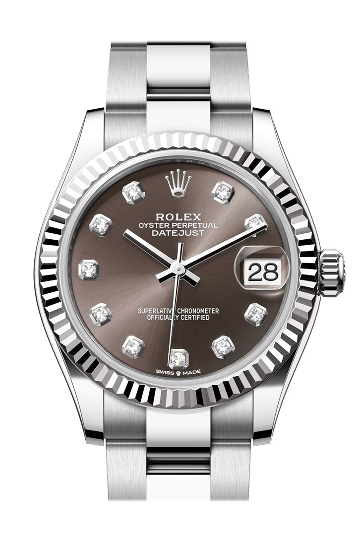 Rolex Datejust 31 Brown Diamond Dial Fluted Bezel Ladies Watch 278274 ...